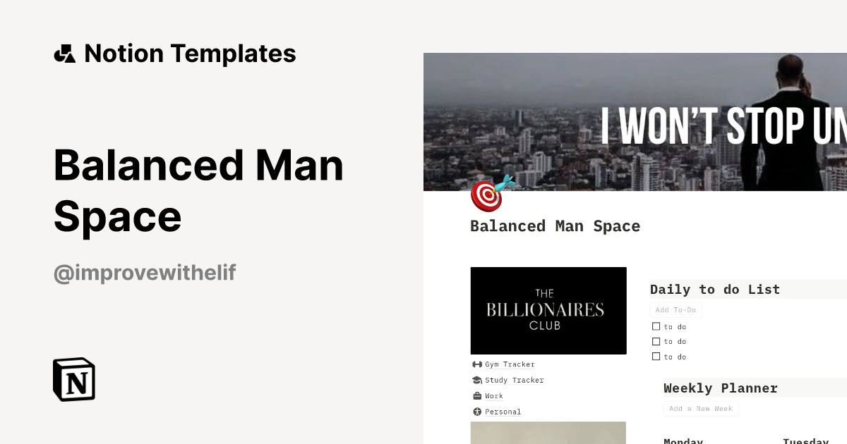 Balanced Man Space Template by lila | Notion Marketplace
