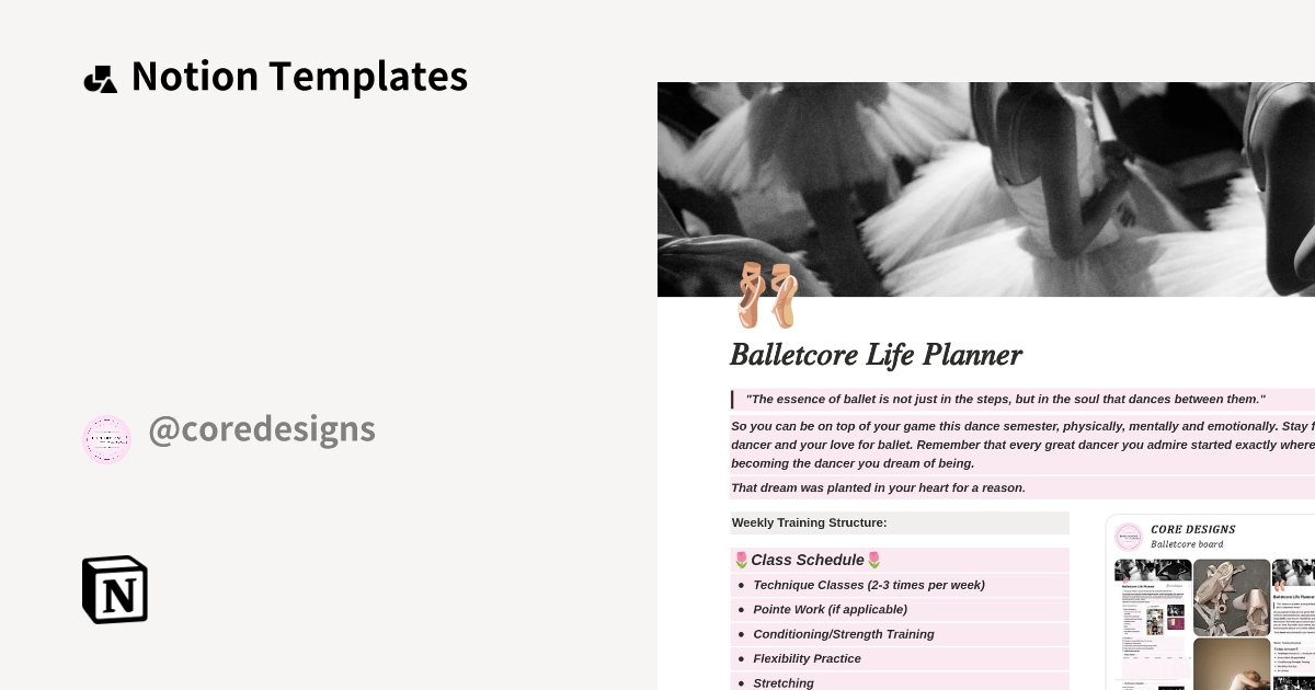 𝐵𝑎𝑙𝑙𝑒𝑡𝑐𝑜𝑟𝑒 𝐿𝑖𝑓𝑒 𝛲𝑙𝑎𝑛𝑛𝑒𝑟 Template by CORE DESIGNS | Notion Marketplace