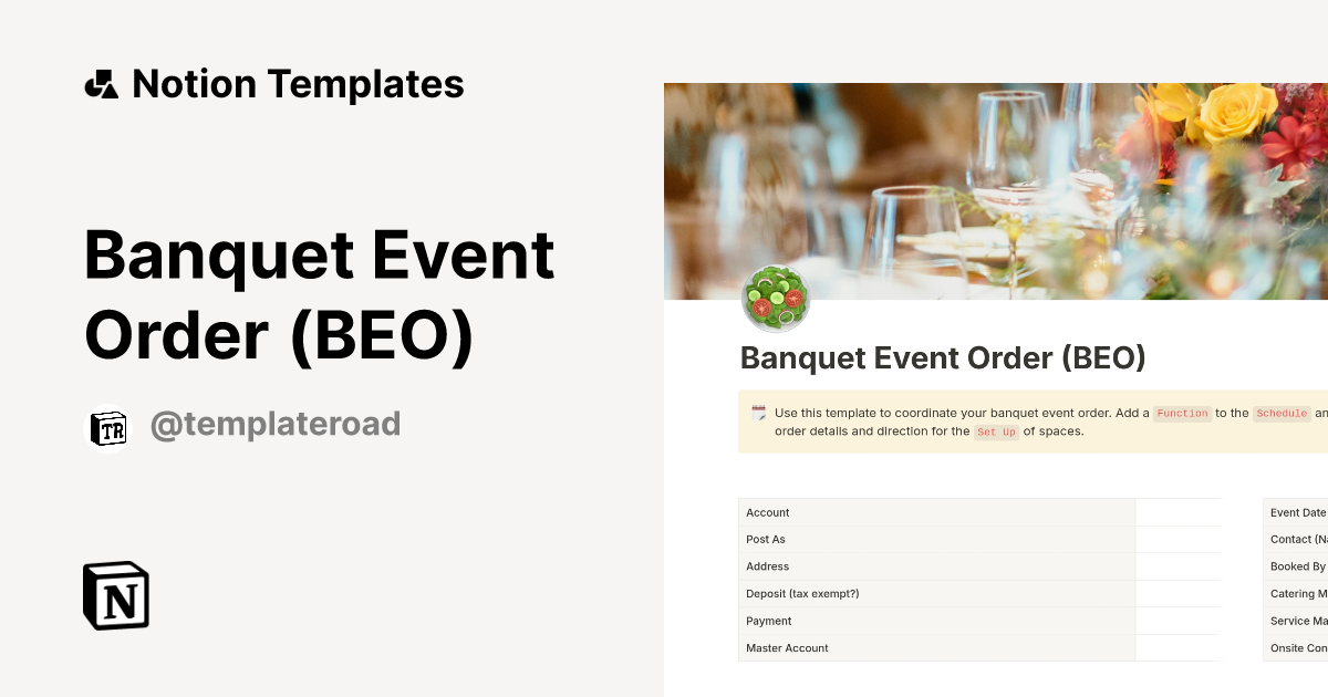 Banquet Event Order (BEO) Template | Notion Marketplace