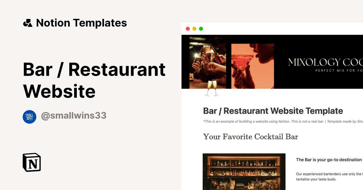 Bar / Restaurant Website Template | Notion Marketplace