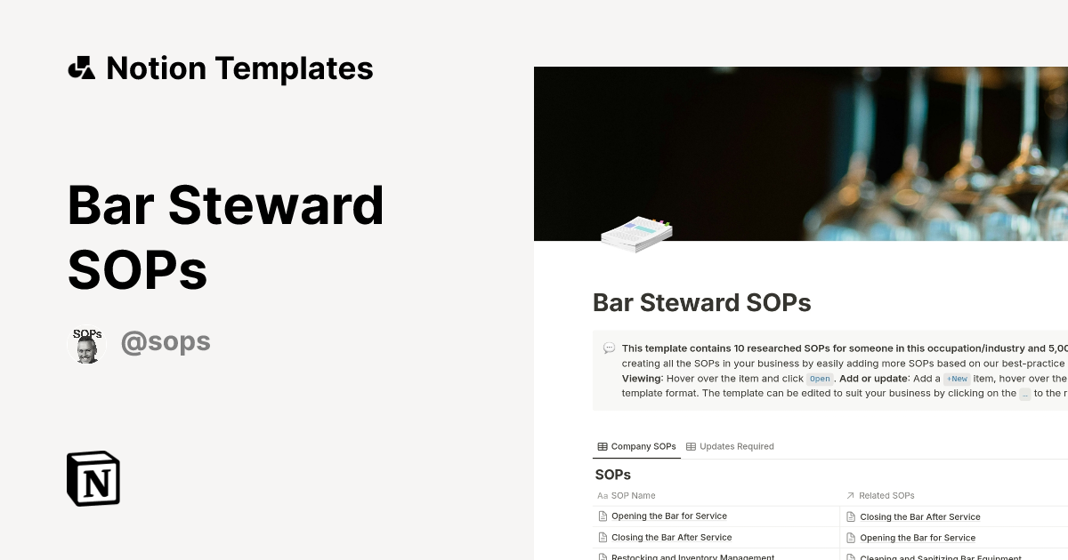 Bar Steward SOPs Template by SOPs | Notion Marketplace