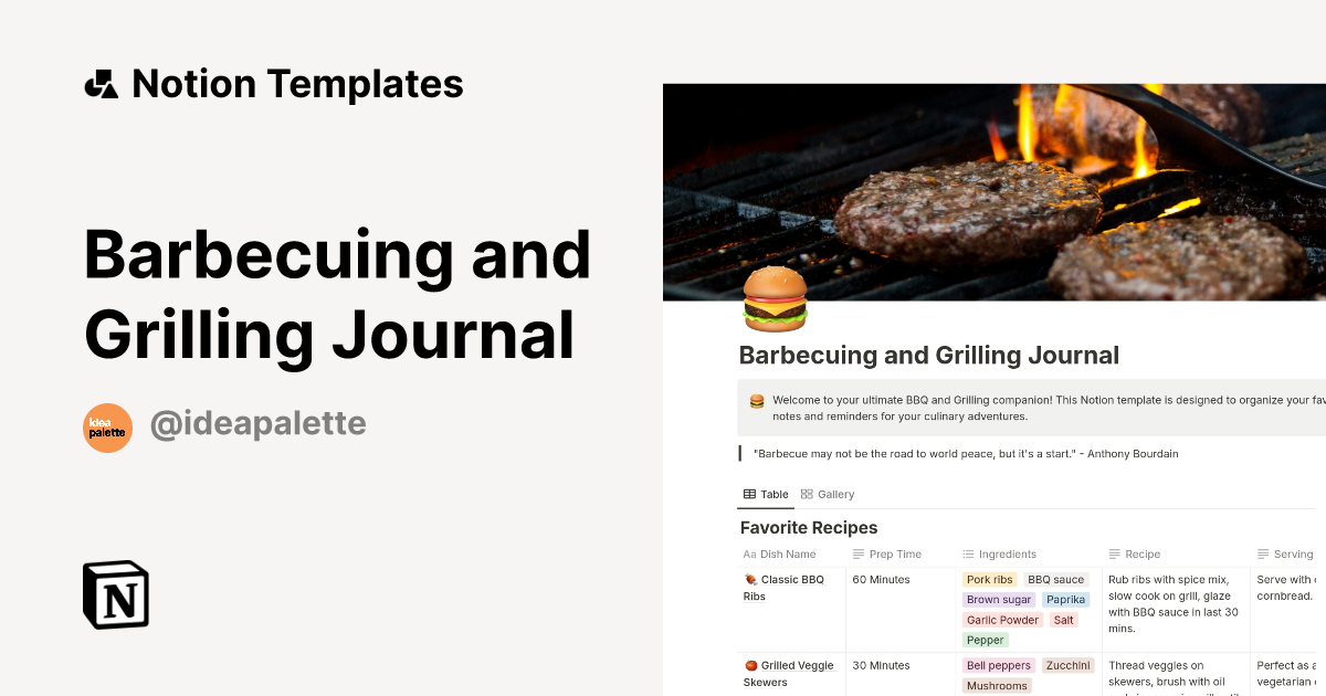 Barbecuing and Grilling Journal Template by Idea Palette | Notion ...