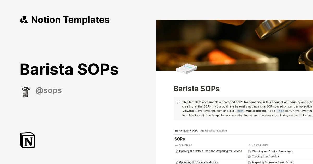 Barista SOPs Template by SOPs | Notion Marketplace
