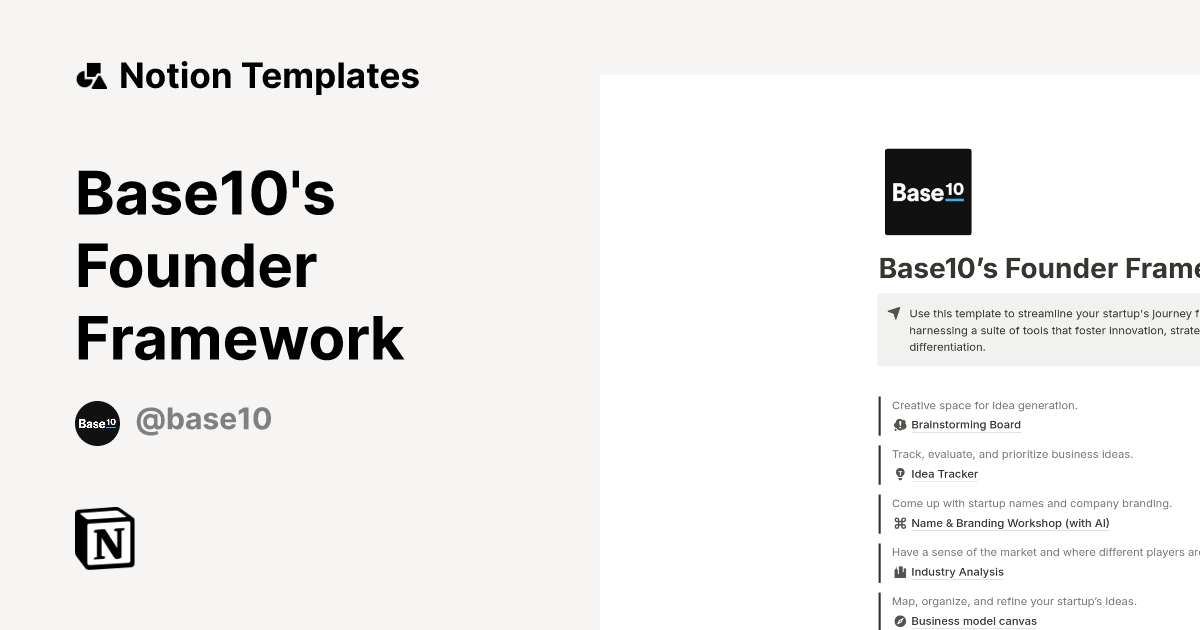Base10's Founder Framework Template | Notion Marketplace
