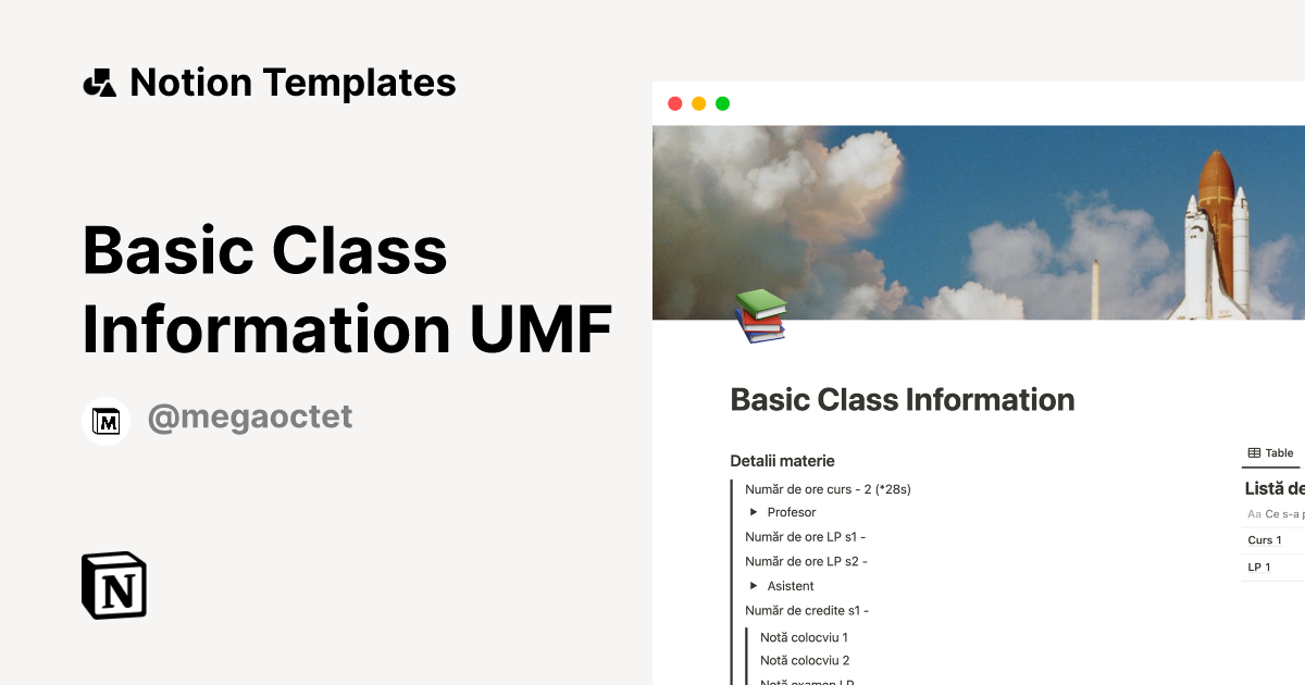 Basic Class Information UMF Template by megaoctet | Notion Marketplace