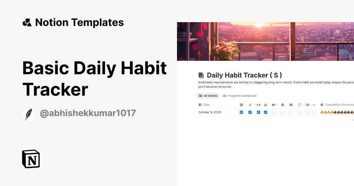 Basic Daily Habit Tracker Template by Abhishek Kumar | Notion Marketplace