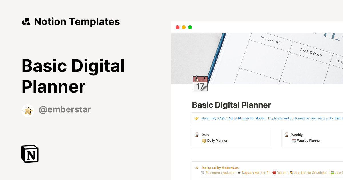 Basic Digital Planner Template Notion Marketplace