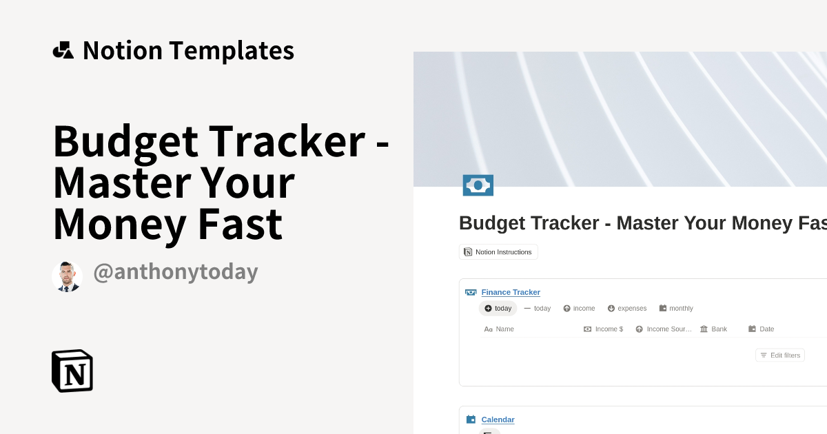 Budget Tracker - Master Your Money Fast Template | Notion Marketplace