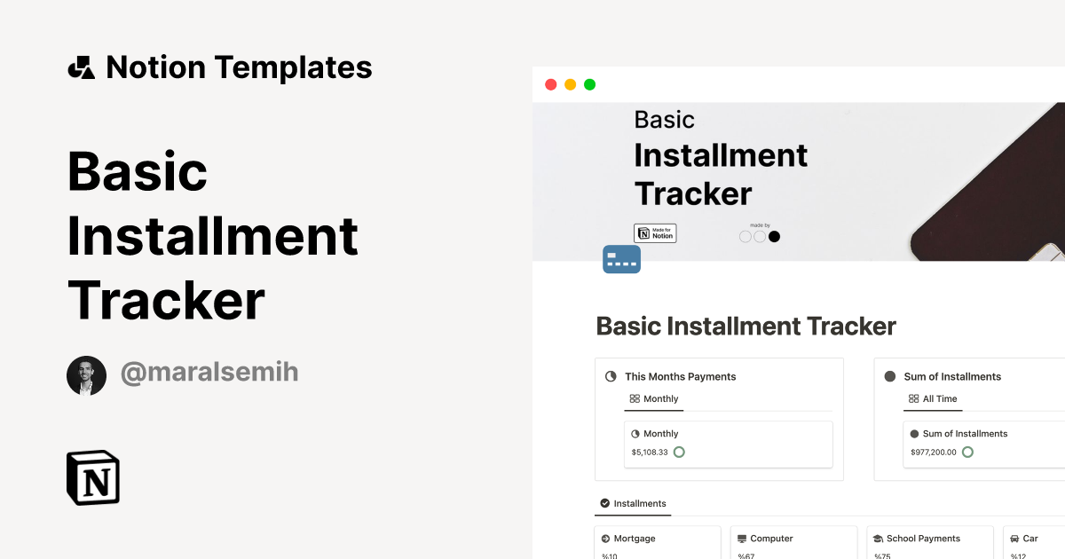 Basic Installment Tracker Template by Semih MARAL | Notion Marketplace
