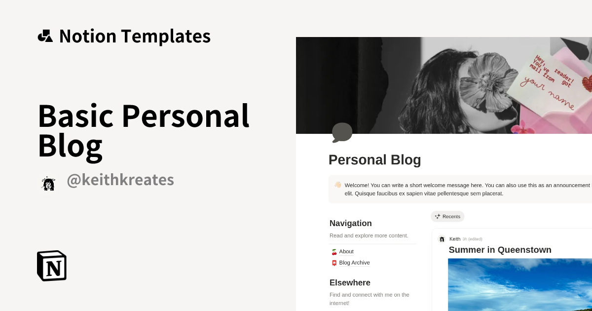 Basic Personal Blog Template by Keith | Notion Marketplace