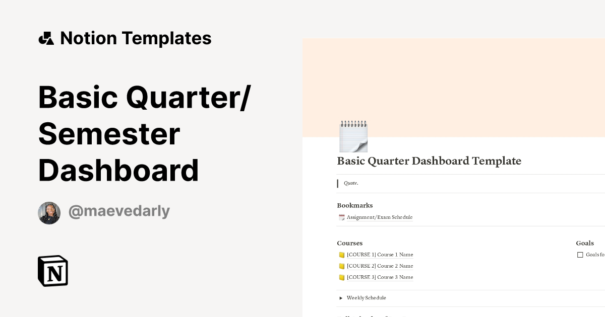 Basic Quarter/Semester Dashboard Template by Maeve-Darly | Notion ...