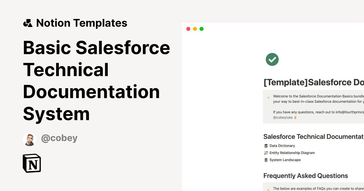 Basic Salesforce Technical Documentation System Template by Cobey Maynard | Notion Marketplace
