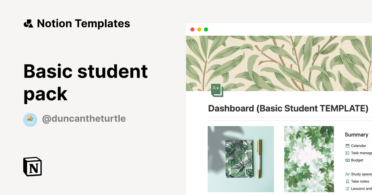 Basic student pack Template by Duncan the turtle | Notion Marketplace