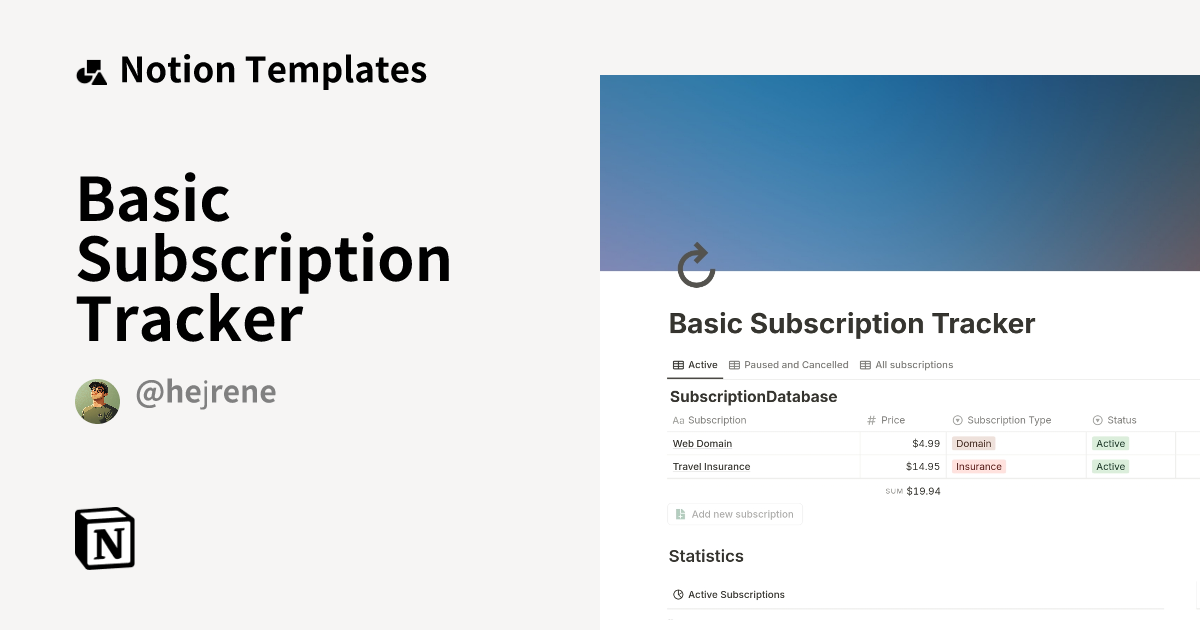 Basic Subscription Tracker Template | Notion Marketplace
