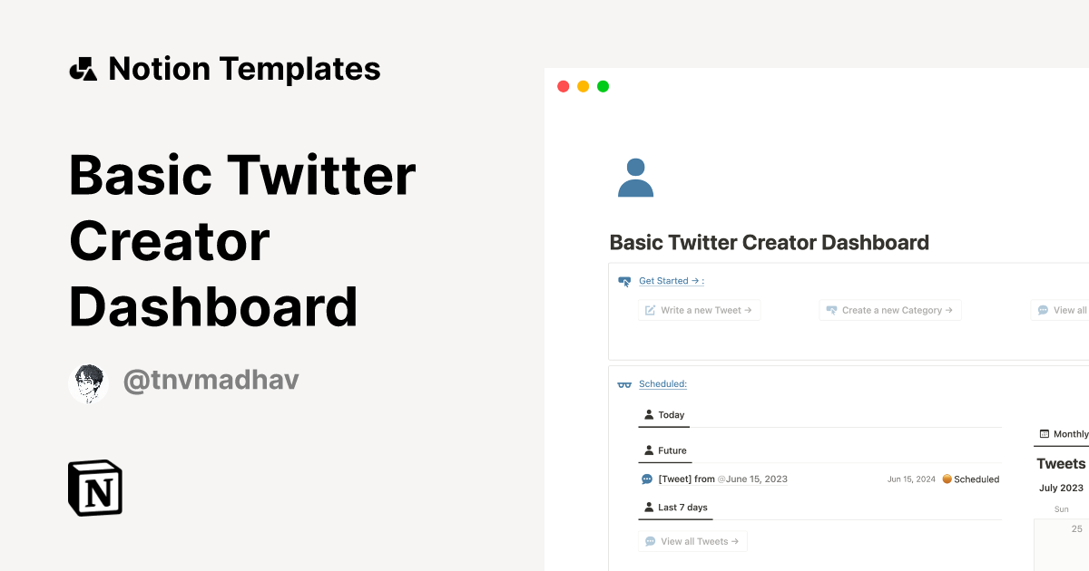 Basic Twitter Creator Dashboard Template by TnvMadhav | Notion Marketplace