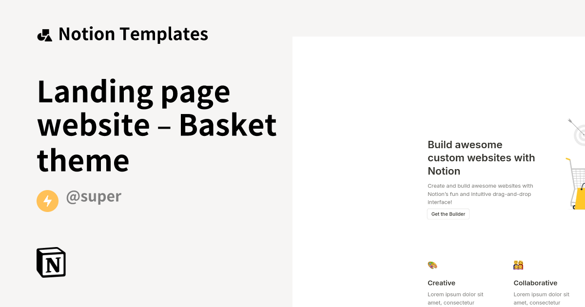 Landing page website – Basket theme Template by Super | Notion Marketplace