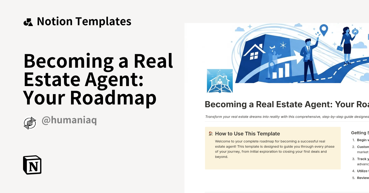 Becoming a Real Estate Agent: Your Roadmap Template | Notion Marketplace