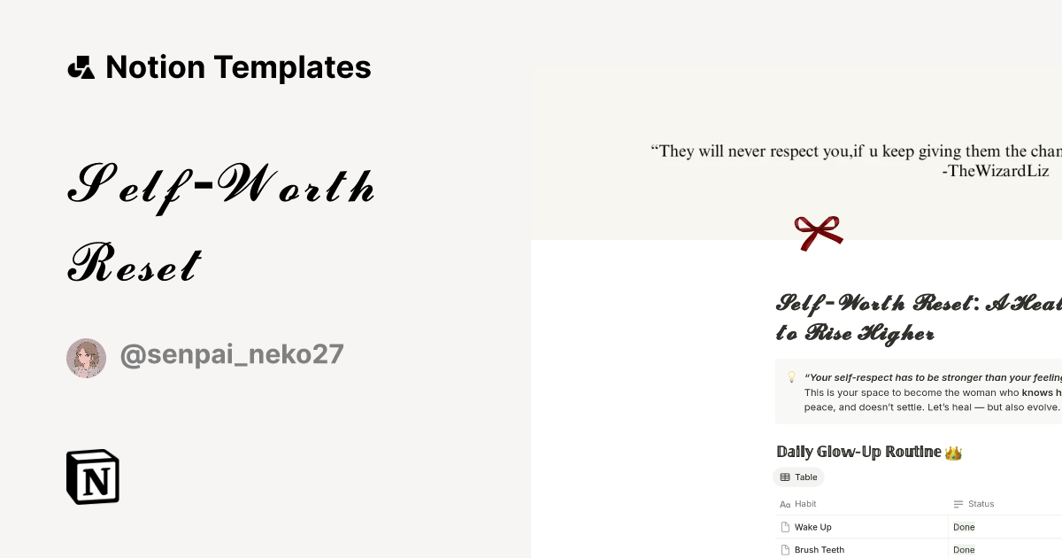 𝓢𝓮𝓵𝓯-𝓦𝓸𝓻𝓽𝓱 𝓡𝓮𝓼𝓮𝓽 Template | Notion Marketplace