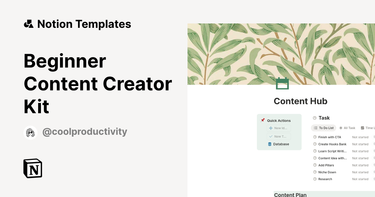 Beginner Content Creator Kit Template | Notion Marketplace