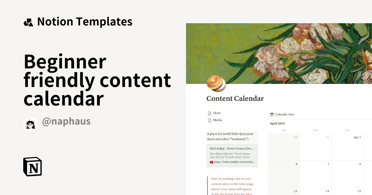 Beginner friendly content calendar Template | Notion Marketplace