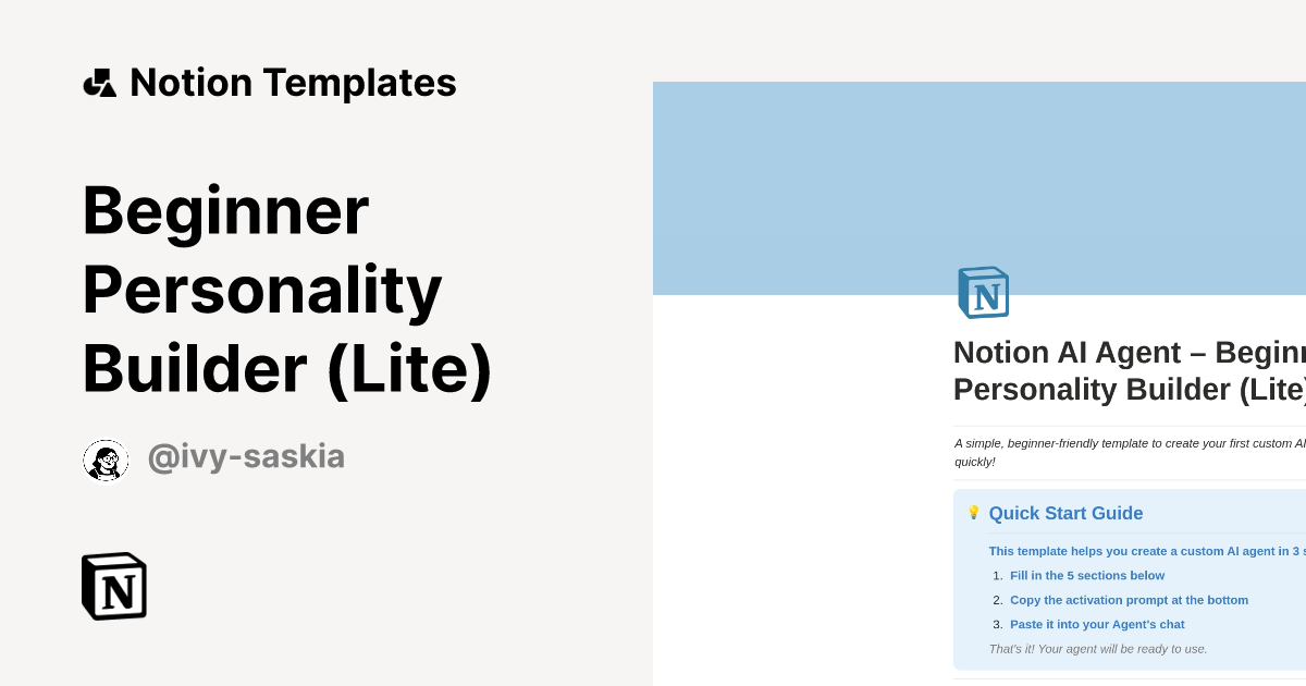 Beginner Personality Builder (Lite) Template by Ivy Saskia | Notion ...