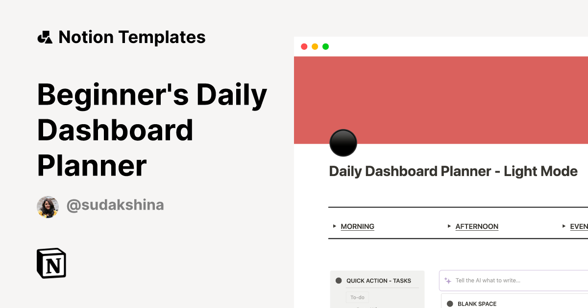 Beginner's Daily Dashboard Planner Template | Notion Marketplace