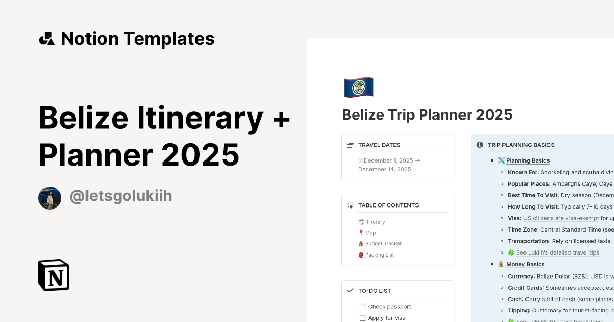 Belize Itinerary + Planner 2025 Template | Notion Marketplace