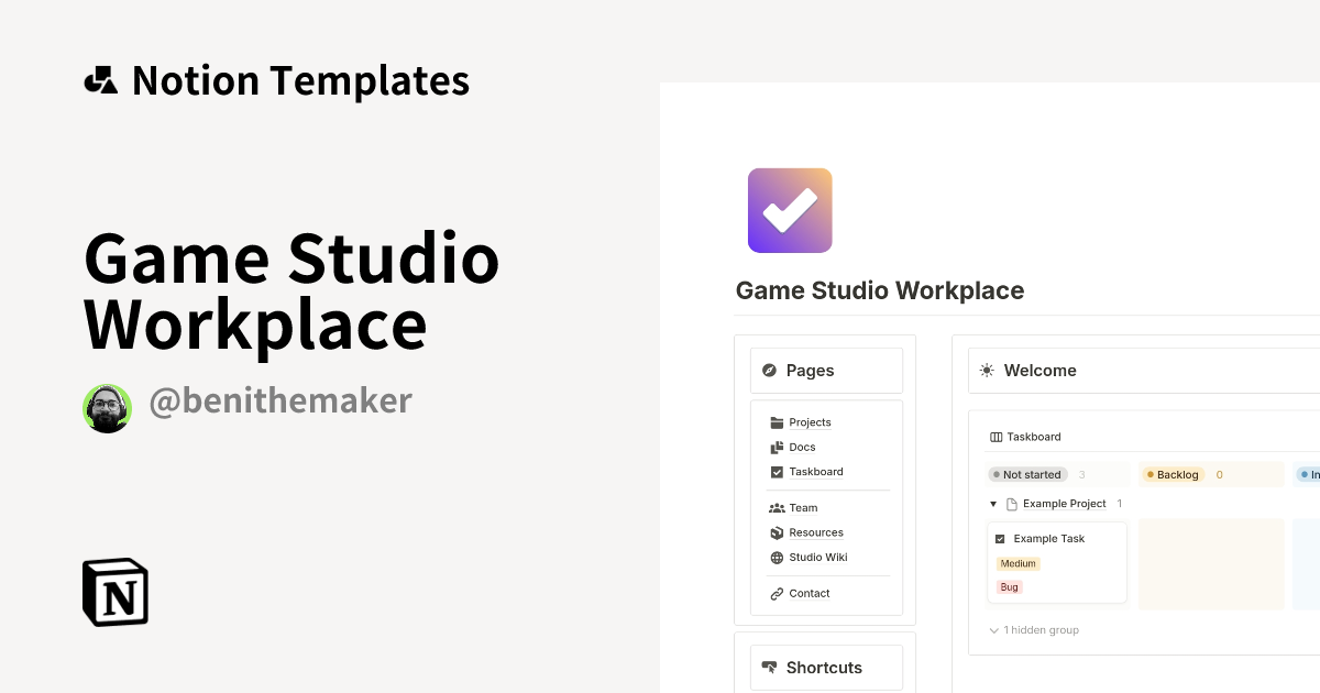 Game Studio Workplace Template by Beni | Notion Marketplace