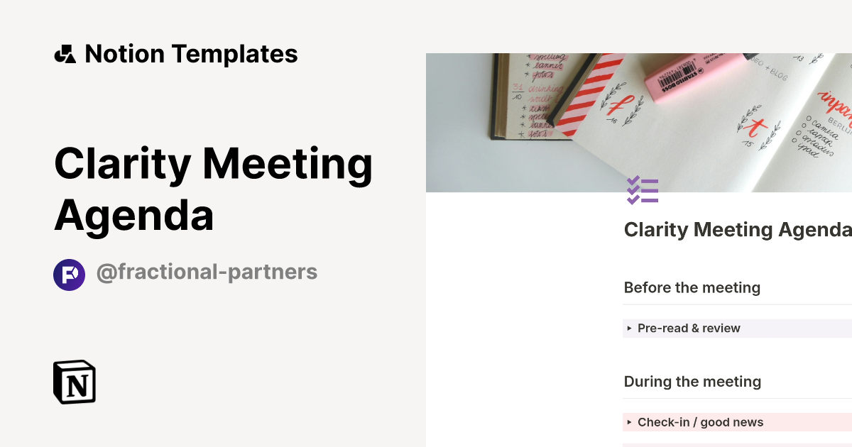 Clarity Meeting Agenda Template by Fractional Partners | Notion Marketplace