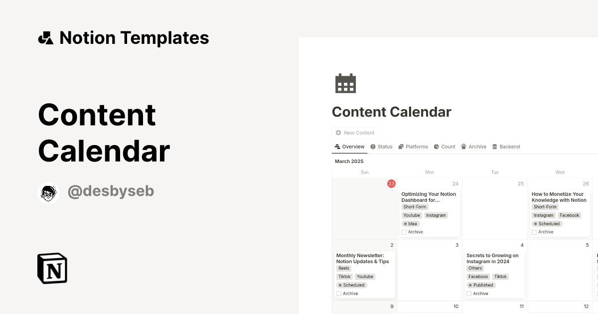 Content Calendar Template by desbyseb | Notion Marketplace