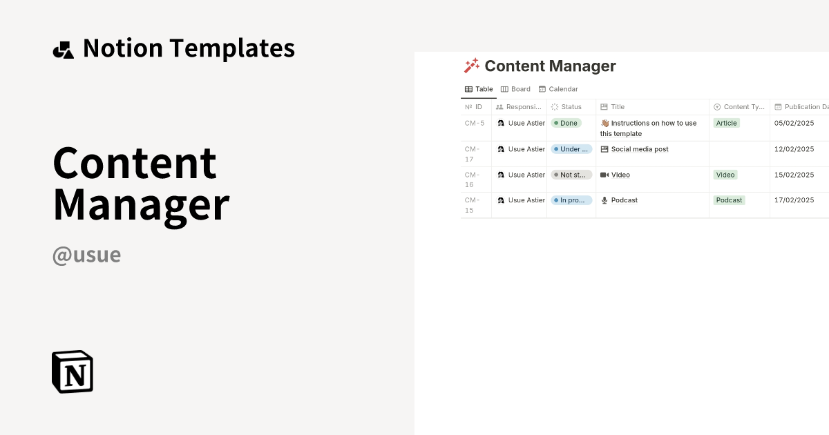 Content Manager Template | Notion Marketplace