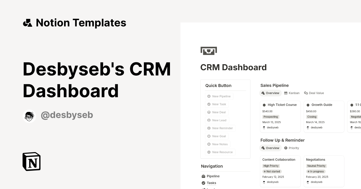 CRM Dashboard Template | Notion Marketplace