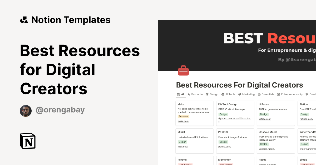 Best Resources for Digital Creators Template | Notion Marketplace