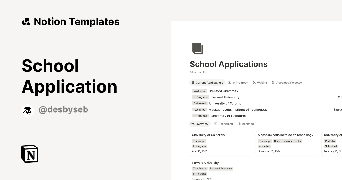 School Application Template | Notion Marketplace