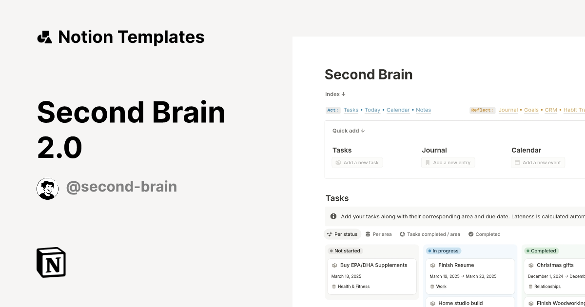 Second Brain 2.0 Template by Second Brain | Notion Marketplace