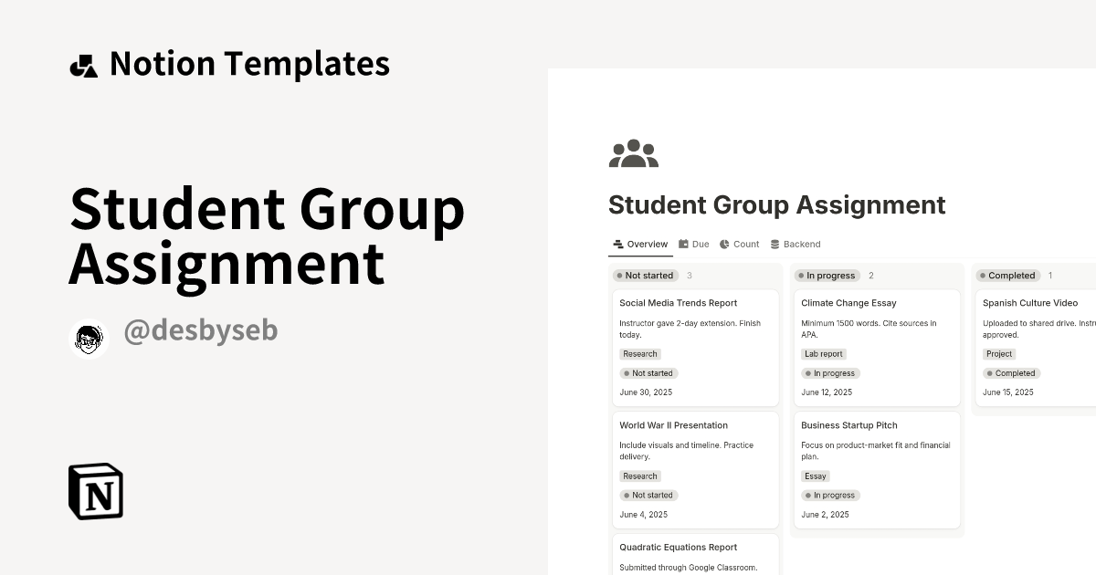 Student Group Assignment Template by desbyseb | Notion Marketplace