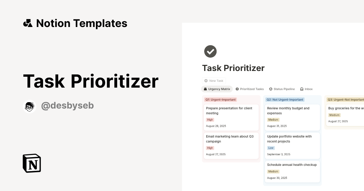 Task Prioritizer Template by desbyseb | Notion Marketplace