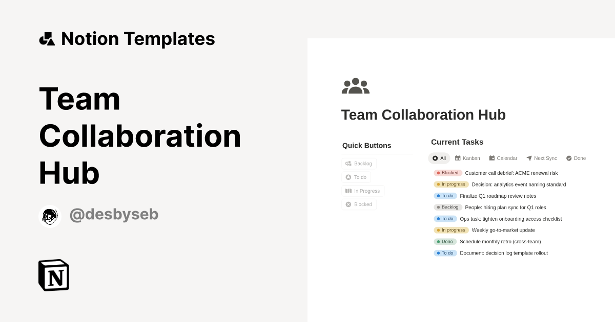 Team Collaboration Hub Template by desbyseb | Notion Marketplace