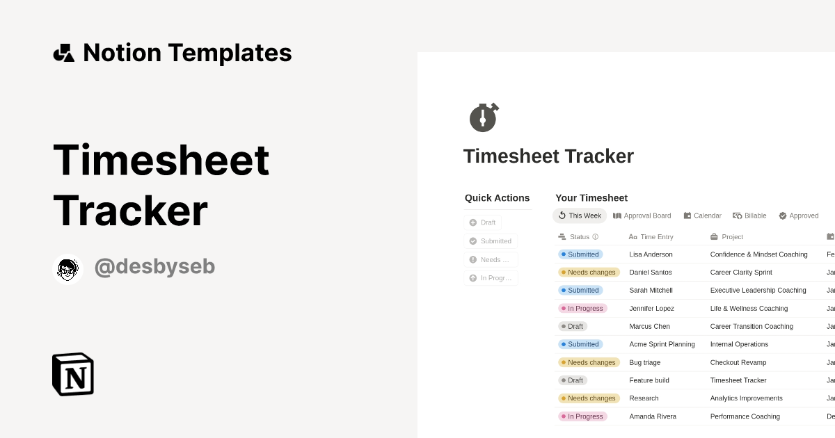Timesheet Tracker Template by desbyseb | Notion Marketplace