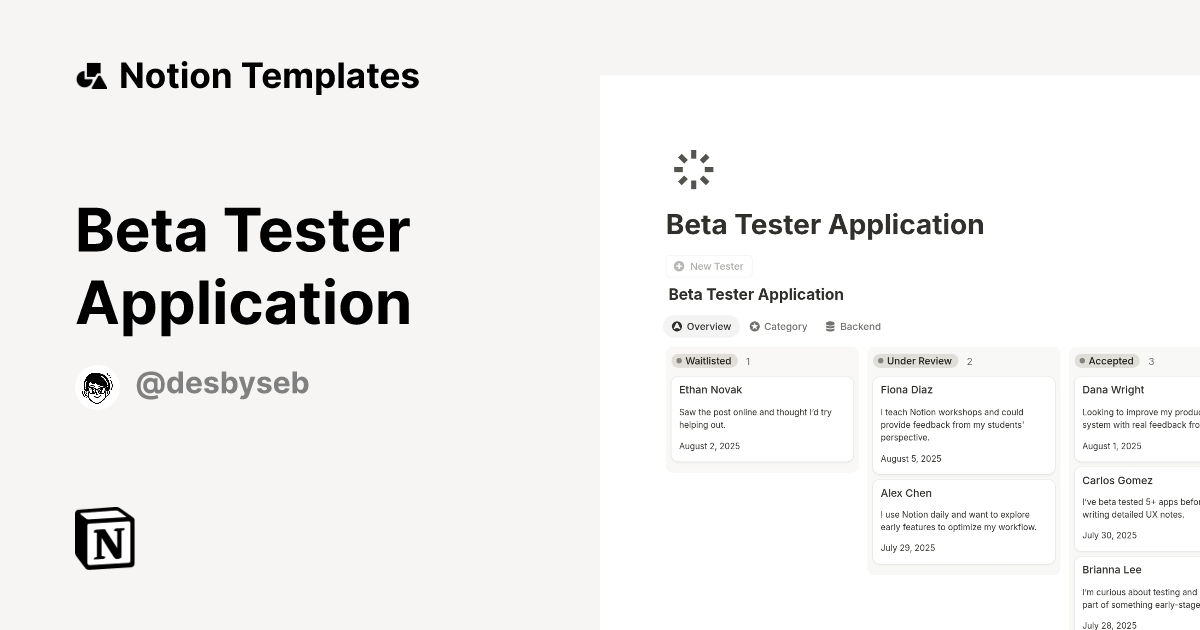 Beta Tester Application Template Notion Marketplace