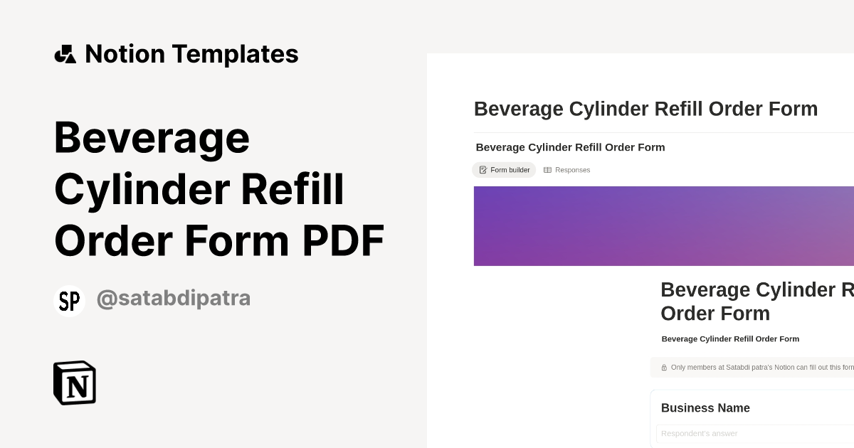 Beverage Cylinder Refill Order Form PDF Template by Satabdi Patra ...