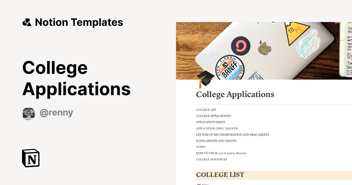 College Applications Template by Renny | Notion Marketplace