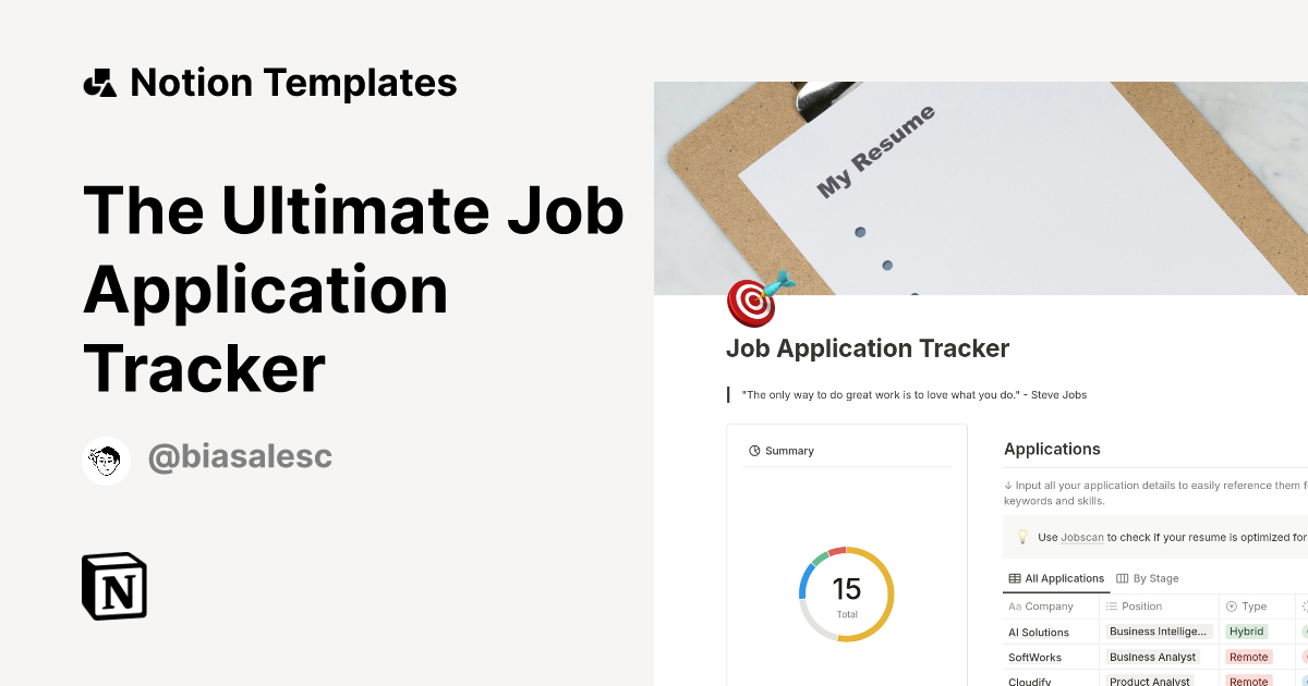 The Ultimate Job Application Tracker Template by Beatriz Sales | Notion ...