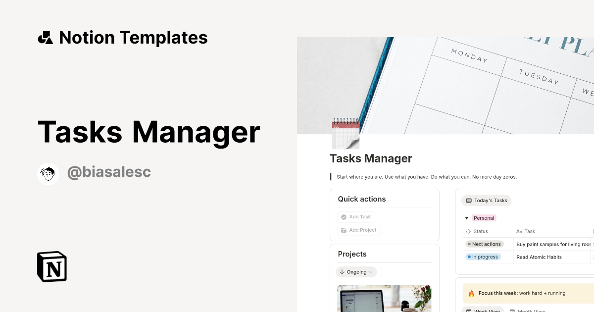 Tasks Manager Template | Notion Marketplace