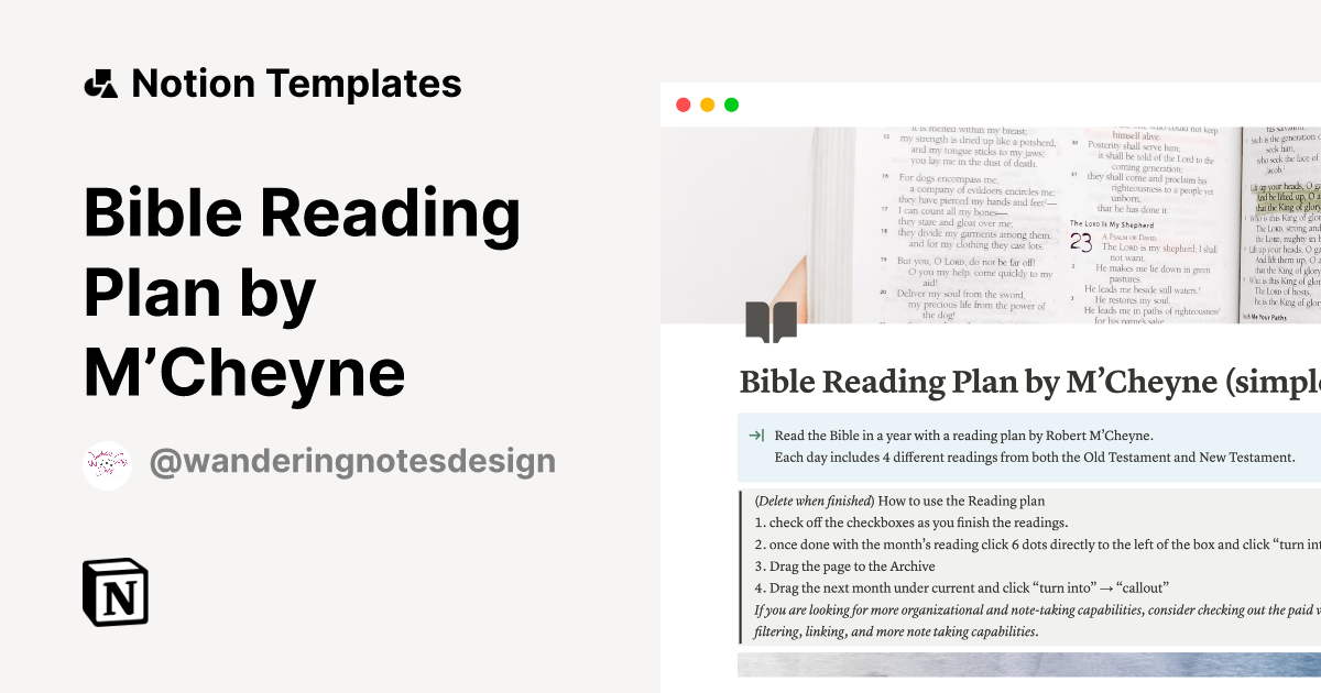 Bible Reading Plan by M’Cheyne Template | Notion Marketplace