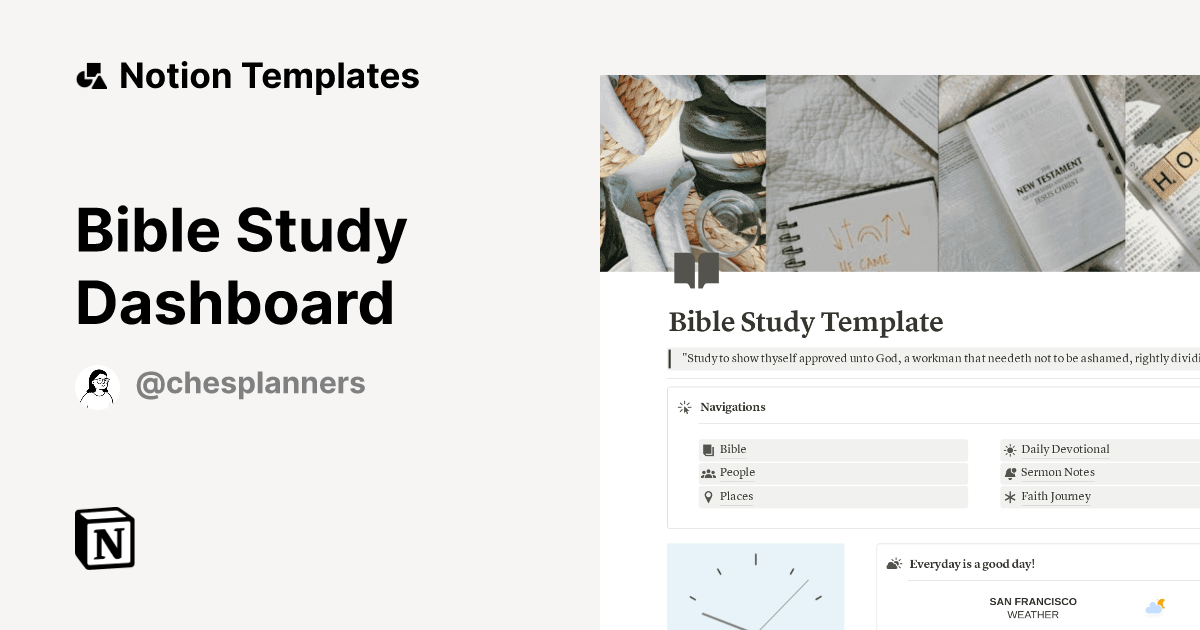 Bible Study Dashboard Template by Ches Planners | Notion Marketplace