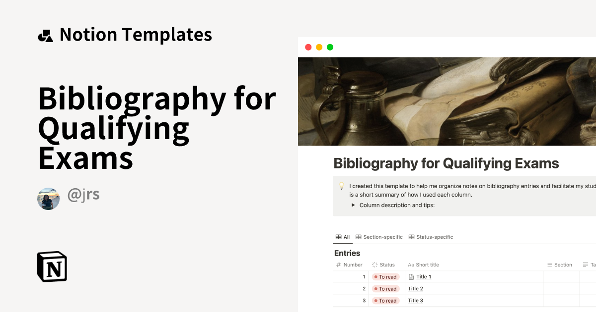 Bibliography for Qualifying Exams Template by Jules | Notion Marketplace