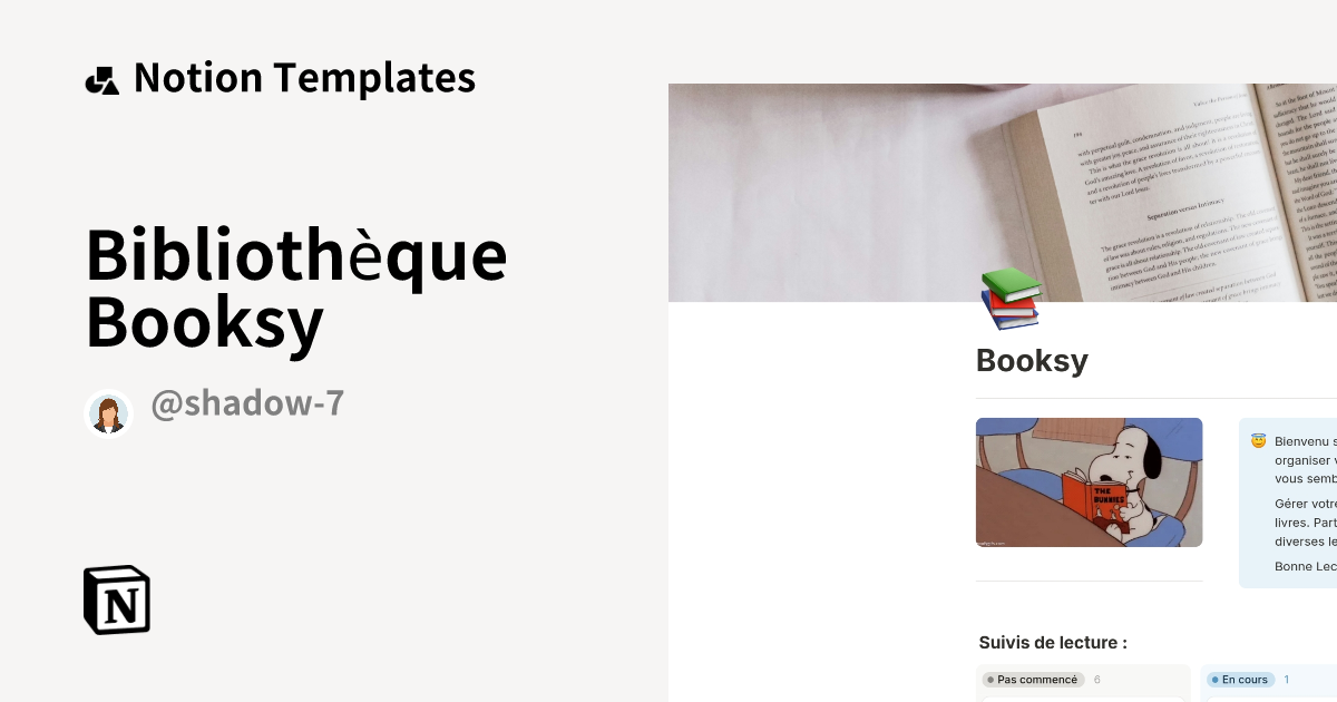 Bibliothèque Booksy Template by Shadow | Notion Marketplace