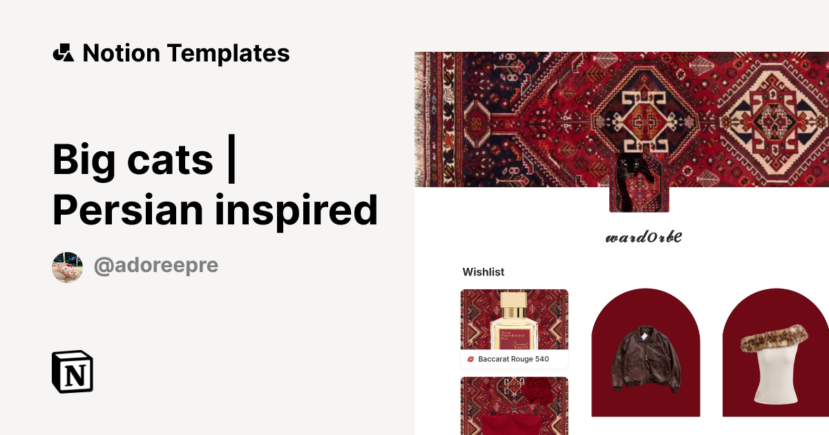 Big cats | Persian inspired Template by NN | Notion Marketplace