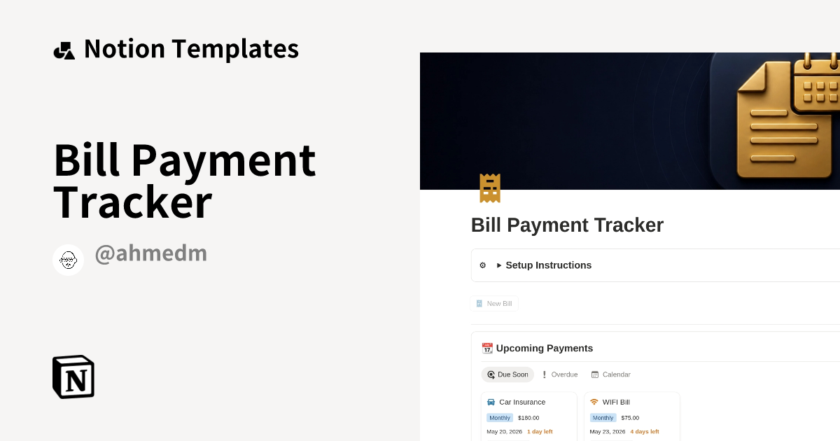 Bills Tracker Template by Ahmed M | Notion Marketplace